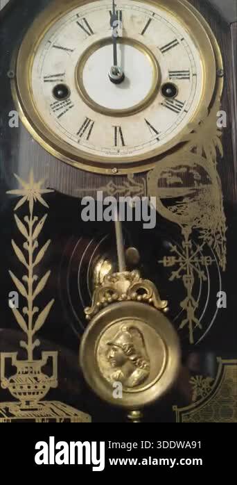 Vintage Mechanical Clockwork at Midnight: Golden Pendulum New Year ...