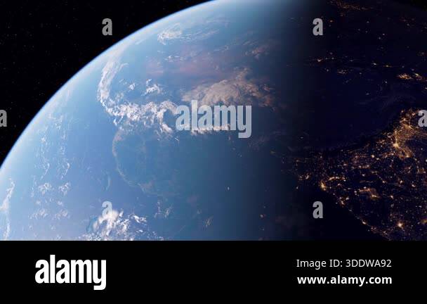 Orbital view of planet earth showing twinkling city lights at night ...