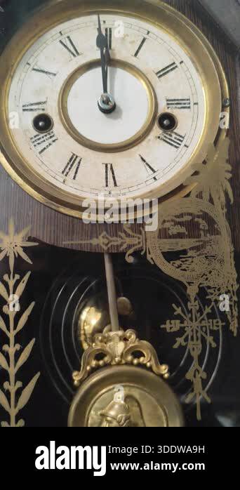Antique Pendulum Wall Clock Striking Midnight: New Years Eve Tradition ...