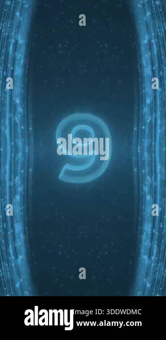 vertical animation of 10 to 1 countdown on digital scifi hud background ...