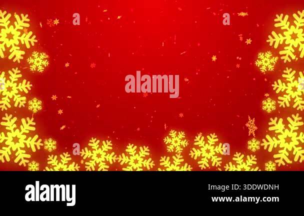animated snowflakes frame and falling snow on red background, 4k ...