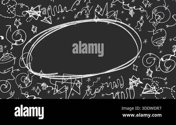 grunge chalkboard frame background, doodle scribble icons animation ...