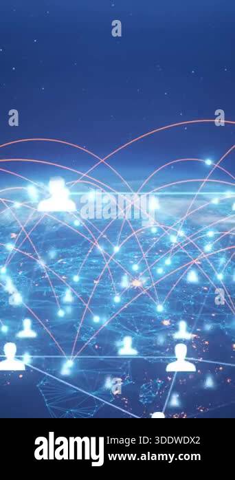 Vertical rendered animation of global connection line, Data transfer ...