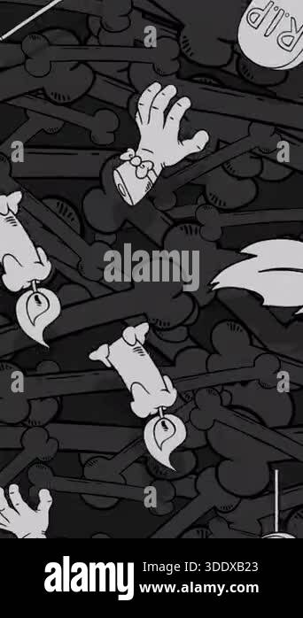 Cartoon Skeletons Candles Tombs Scattered In Dense Monochrome Seamless ...