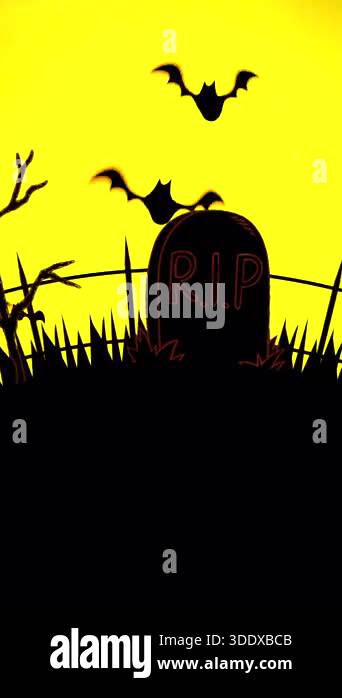 Golden Dusk Silhouette Pumpkins And Bats Around Barren Tree With ...