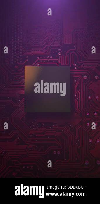 Silicon Chip Center On Motherboard, Deep Purple Lighting, Square Die ...