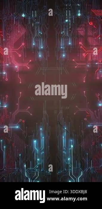 Neon Circuit Network With Pulsing Nodes And Glowing Traces, HighEnergy ...