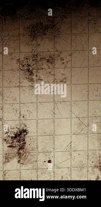 Grimy Tiled Floor Stained With Blood, Dim Shadows And Worn Grout ...