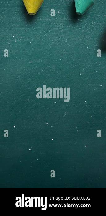 Green Chalkboard With Colored Chalk Tips Arranged At Top Edge, Subtle ...