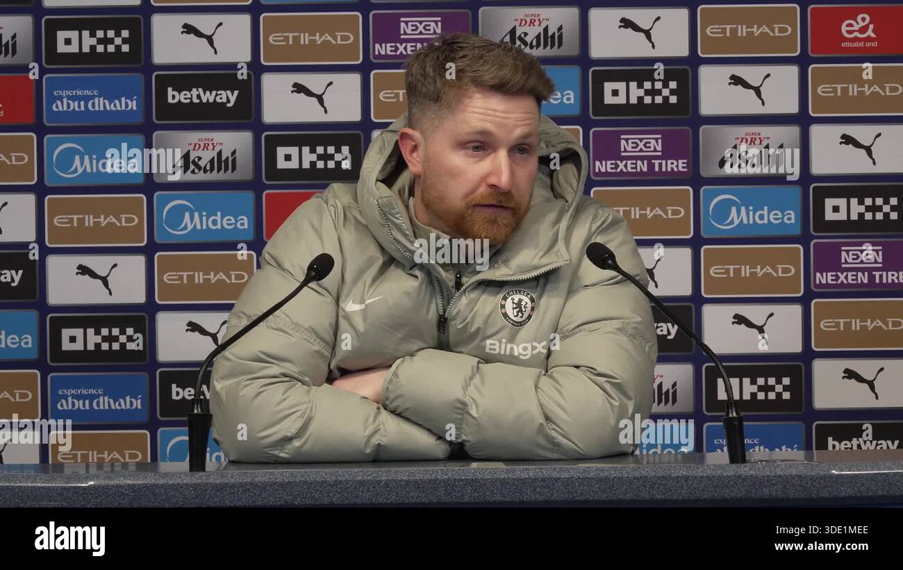 Chelsea's Calum MacFarlane reacts draw man City draw Stock Video ...