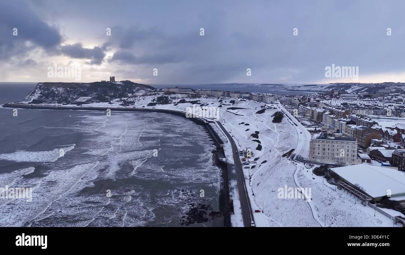 Drone shots of Scarborough blanketed with snow as bitterly cold weather ...