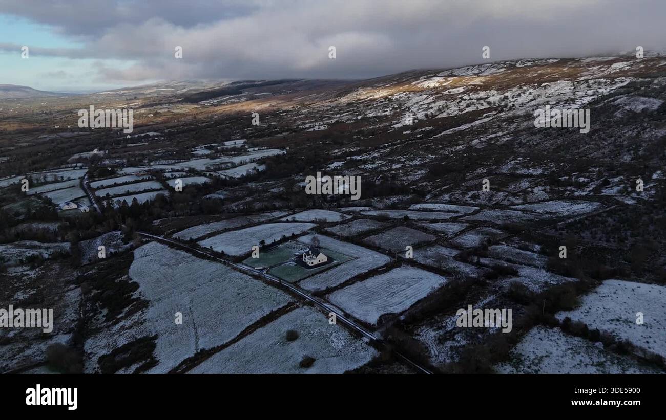 Drone footage of snowy landscape around Drumshanbo, Co Leitrim, as ...