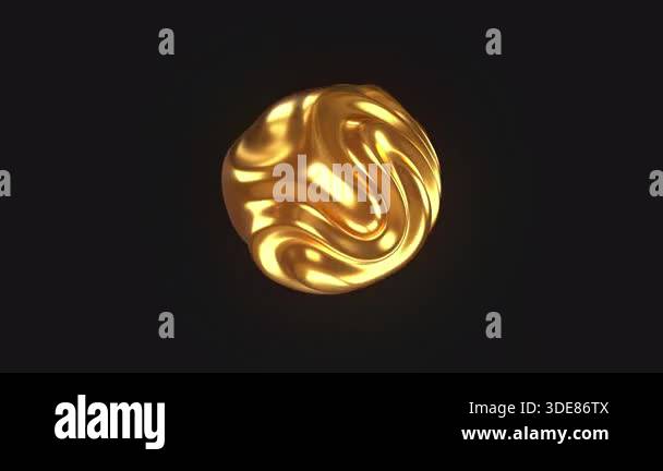 3D golden waving sphere on the black. Smooth abstract liquid shape ...