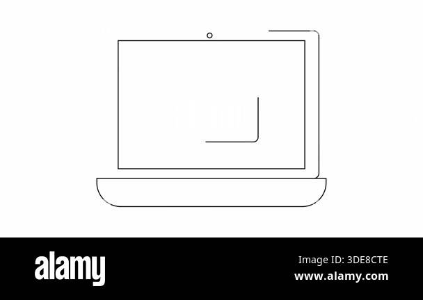 A laptop displays a briefcase on its screen in a line drawing format ...