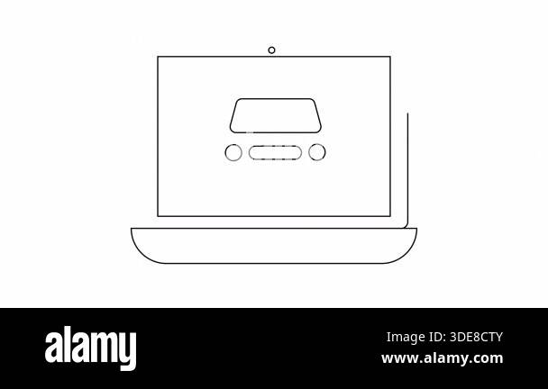 Line drawing laptop displaying a car Screen shows a vehicle symbolizing ...