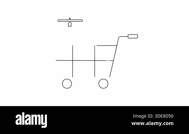A line drawing of a drone hovering over a shopping cart Stock Video ...