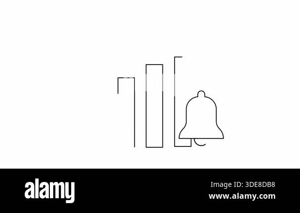 Line art shows a rising bar graph an upward arrow and a bell symbol ...