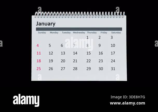 Universal desktop calendar with monthly pages turning rapidly. High ...