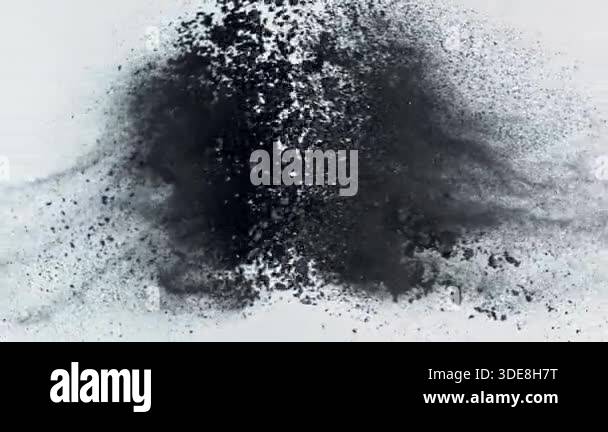 Super Slow Motion Flying and Colliding Crushed Coal Isolated On White ...