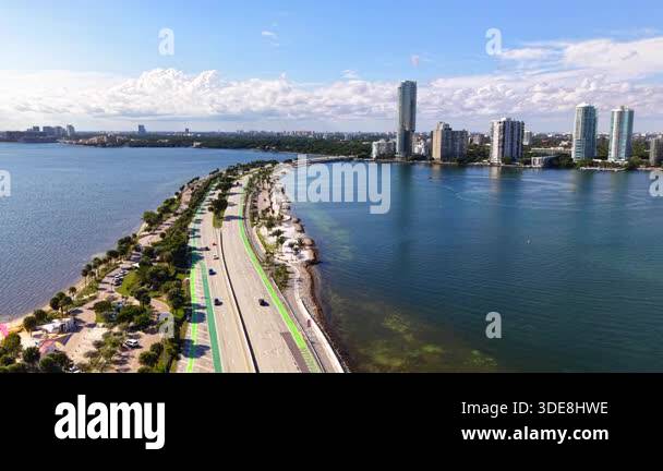 Key Biscayne Bridge Beach. Aerial drone footage Miami Florida scenes ...