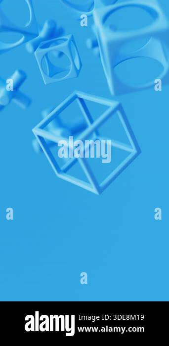 Abstract 3d blue geometric shapes rotating animation loop. Modern ...