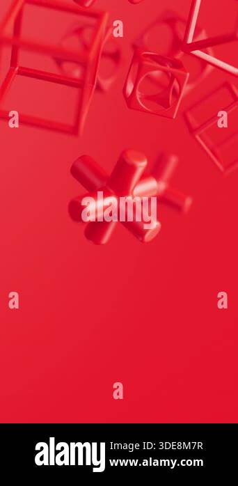 Abstract 3d red geometric shapes rotating animation loop. Modern ...