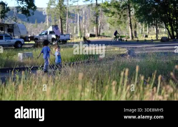 Two boys walking through grassy field Stock Video Footage - Alamy