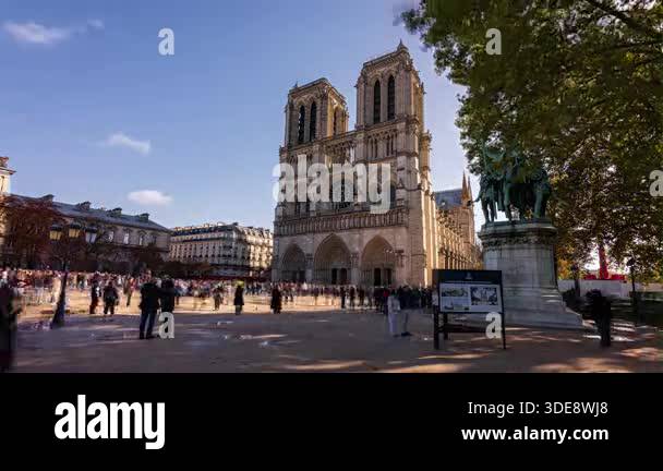 Time lapse of people in front of the newly opened Notre Dame Cathedral ...