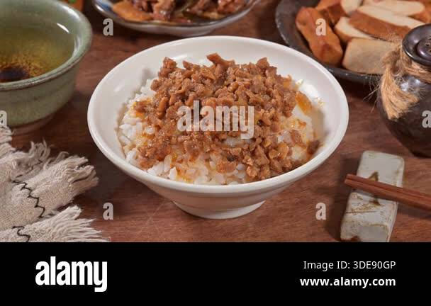 Taiwan famous food - Braised pork rice (lu rou fan Stock Video Footage ...
