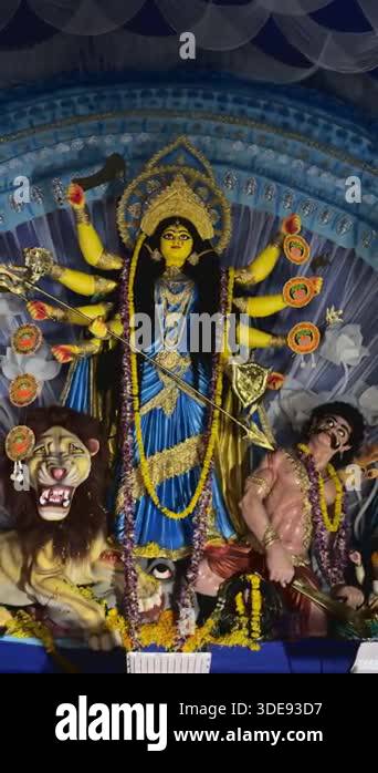 Subho mahalaya, handmade colorful idol of Goddess Durga installed in ...
