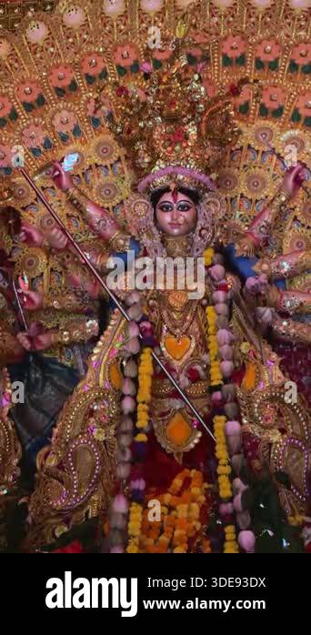 Subho mahalaya, handmade colorful idol of Goddess Durga installed in ...