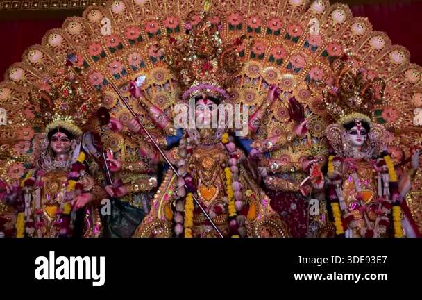 Subho mahalaya, handmade colorful idol of Goddess Durga installed in ...