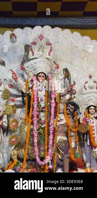 Subho mahalaya, handmade colorful idol of Goddess Durga installed in ...