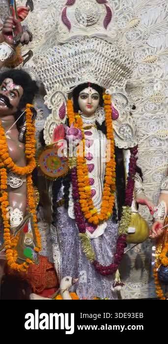 Subho mahalaya, handmade colorful idol of Goddess Durga installed in ...