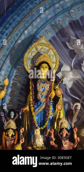 Subho mahalaya, handmade colorful idol of Goddess Durga installed in ...