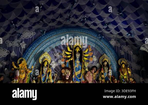 Subho mahalaya, handmade colorful idol of Goddess Durga installed in ...