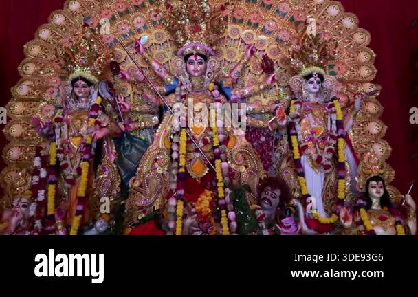 Subho mahalaya, handmade colorful idol of Goddess Durga installed in ...