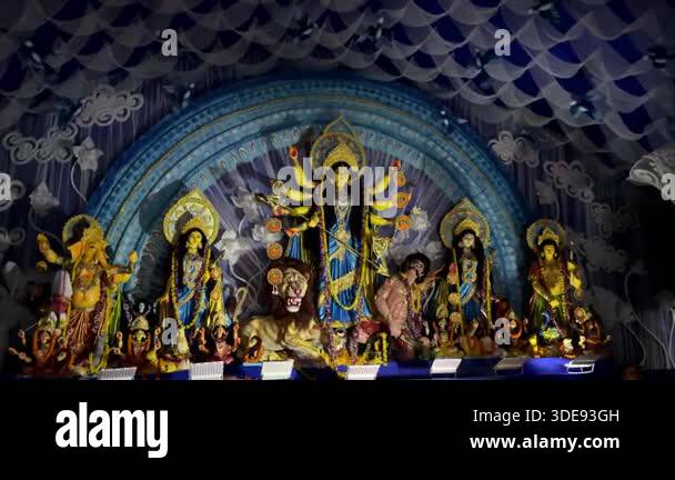 Subho mahalaya, handmade colorful idol of Goddess Durga installed in ...