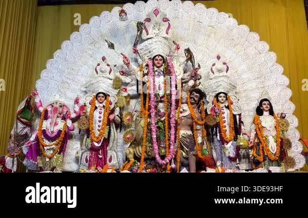 Subho mahalaya, handmade colorful idol of Goddess Durga installed in ...