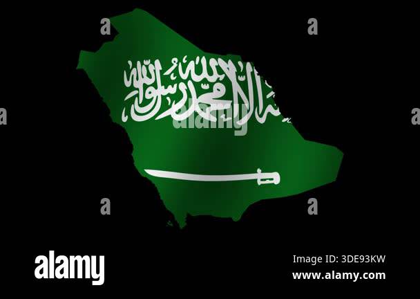 Looping animation of the Saudi Arabian flag as a map with a transparent ...