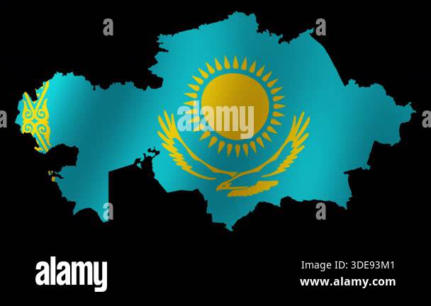 Looping animation of the Kazakhstan flag as a map with a transparent ...
