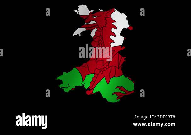 Looping animation of the Wales flag as a map with a transparent ...