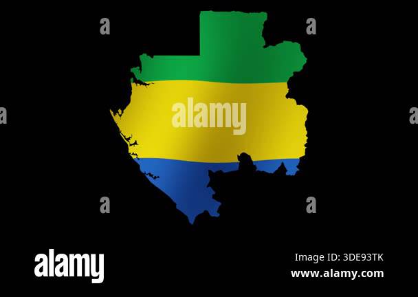 Looping animation of the Gabon flag as a map with a transparent ...