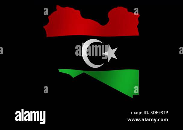 Looping animation of the Libyan flag as a map with a transparent ...