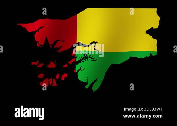 Looping animation of the Guinea-Bissau flag as a map with a transparent ...
