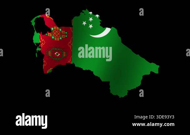 Looping animation of the Turkmenistan flag as a map with a transparent ...
