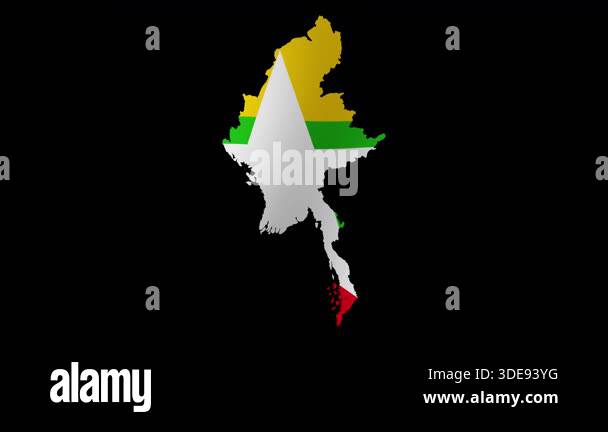 Looping animation of the Myanmar flag as a map with a transparent ...