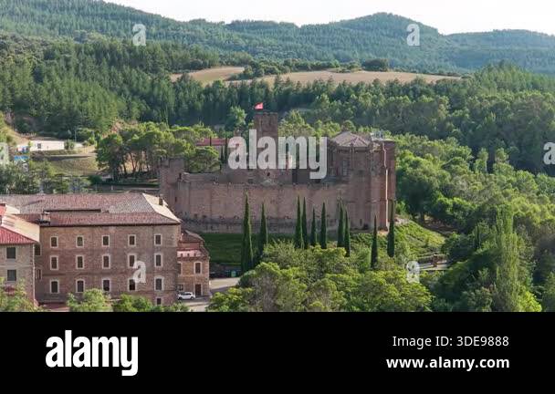 High angle view of the medieval javier castle, a historic fortress and ...