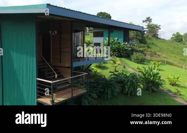 Scenic view of modern tourist accommodations nestled in the verdant ...