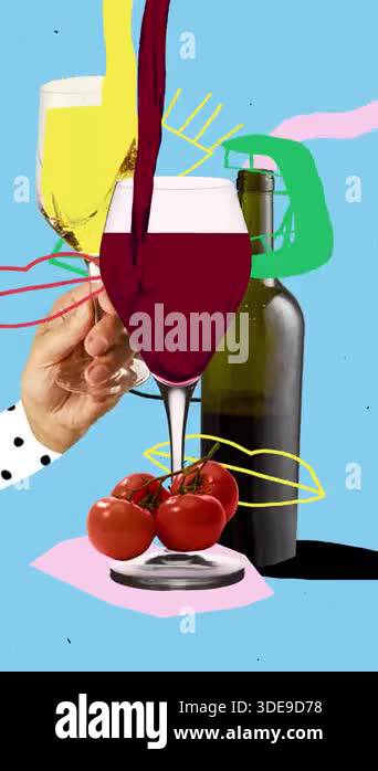 Loop animation. Dynamic poster design with wine pouring and graphic ...